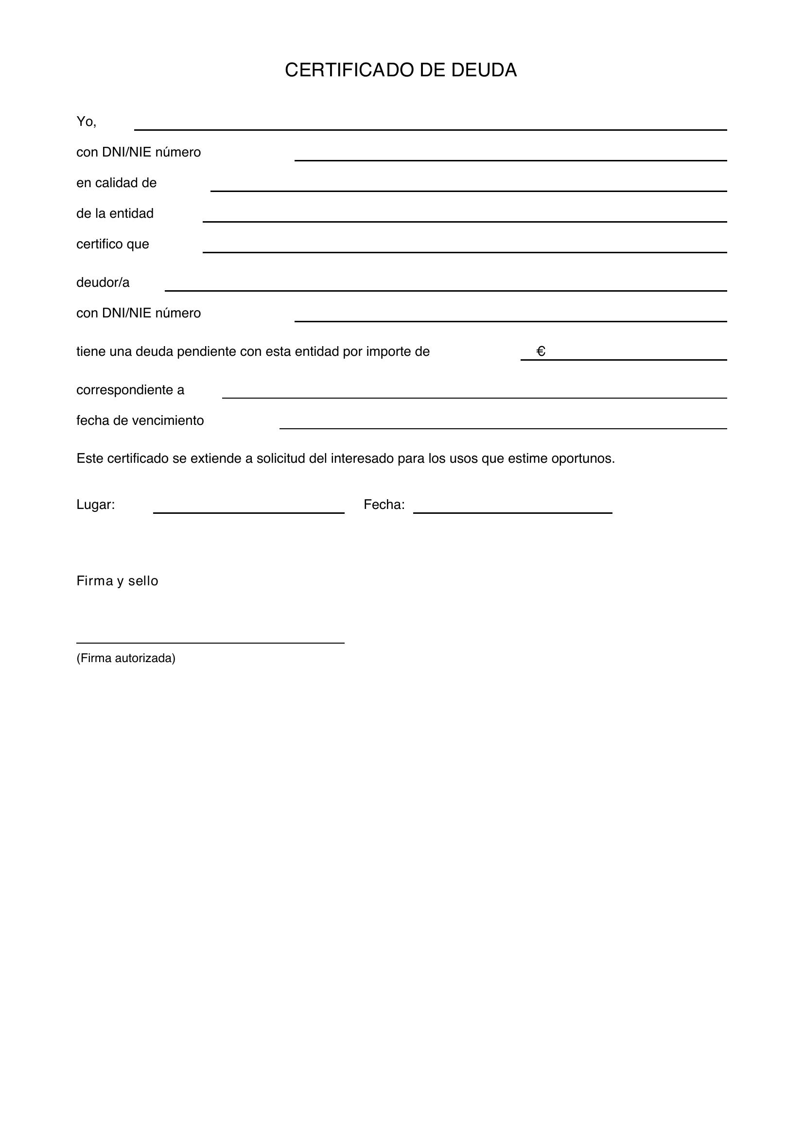 Certificado De Deuda - Modelo