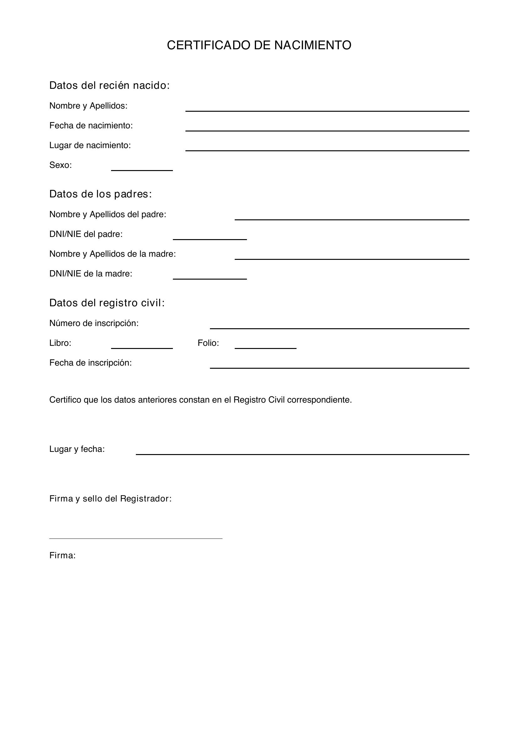 Certificado De Nacimiento Modelo