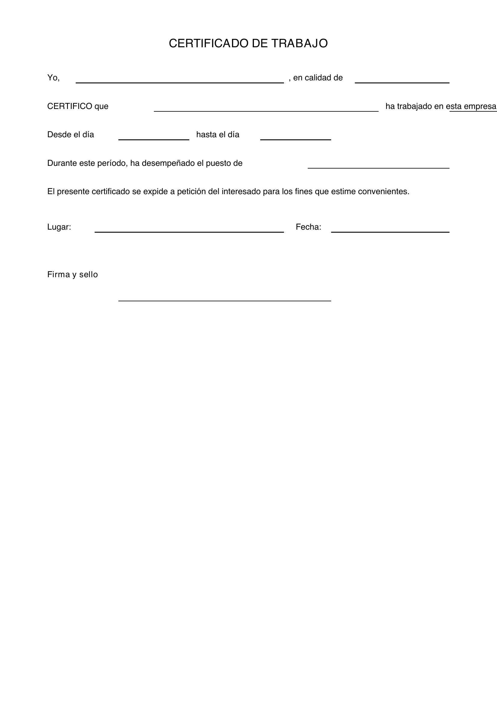 Certificado De Trabajo Modelo Simple